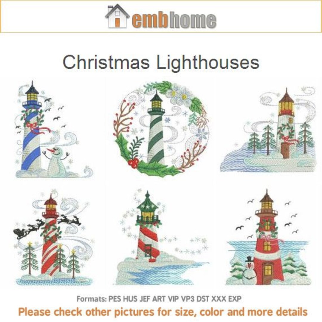 Christmas Lighthouses Machine Embroidery Designs Pack Instant Download ...