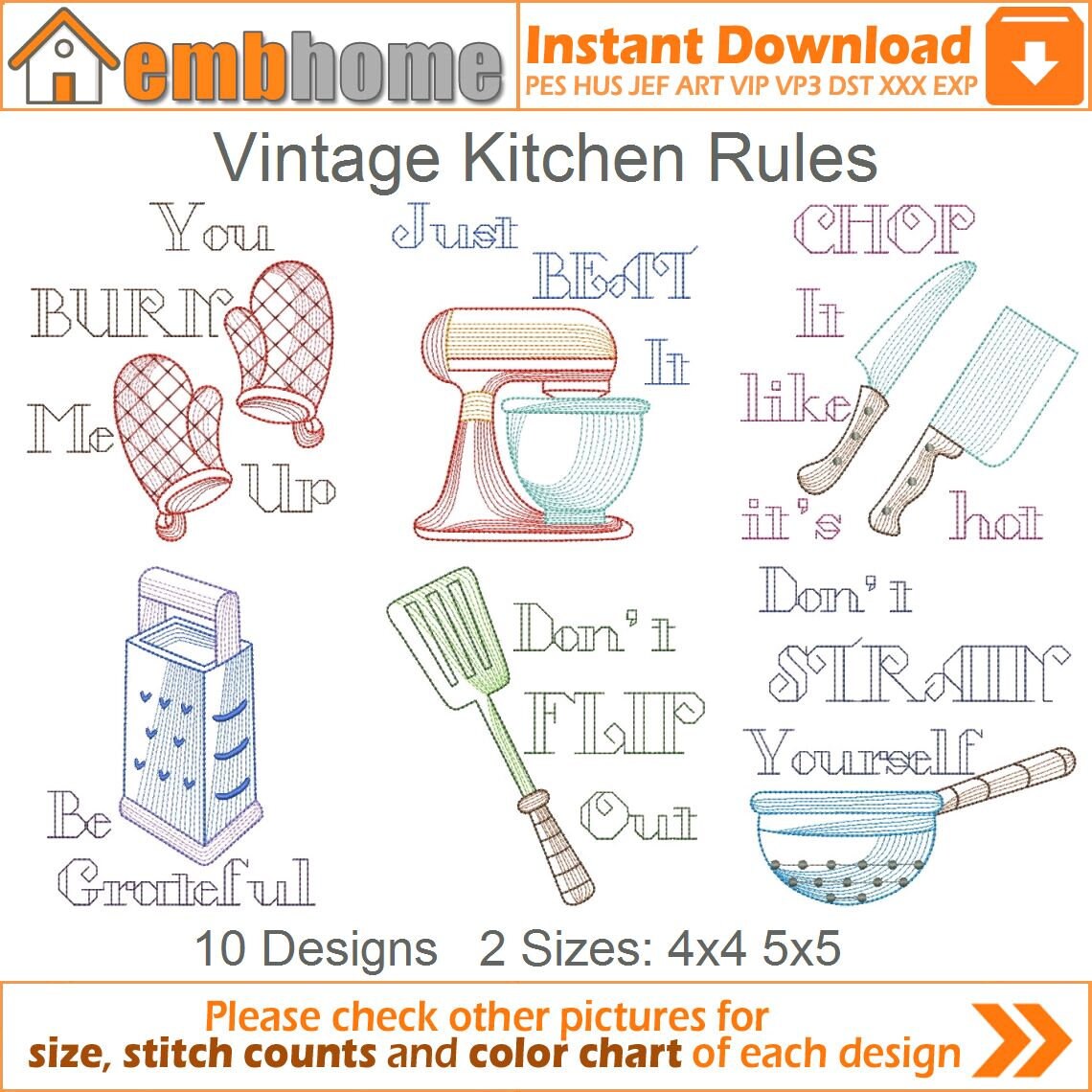 Vintage Kitchen Rules Machine Embroidery Designs Pack Instant Download ...