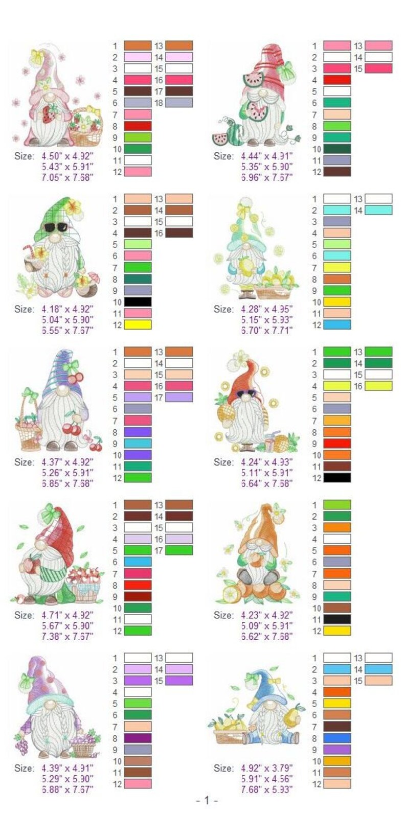 Fruity Gnome Machine Embroidery Designs Pack Instant Download - Etsy