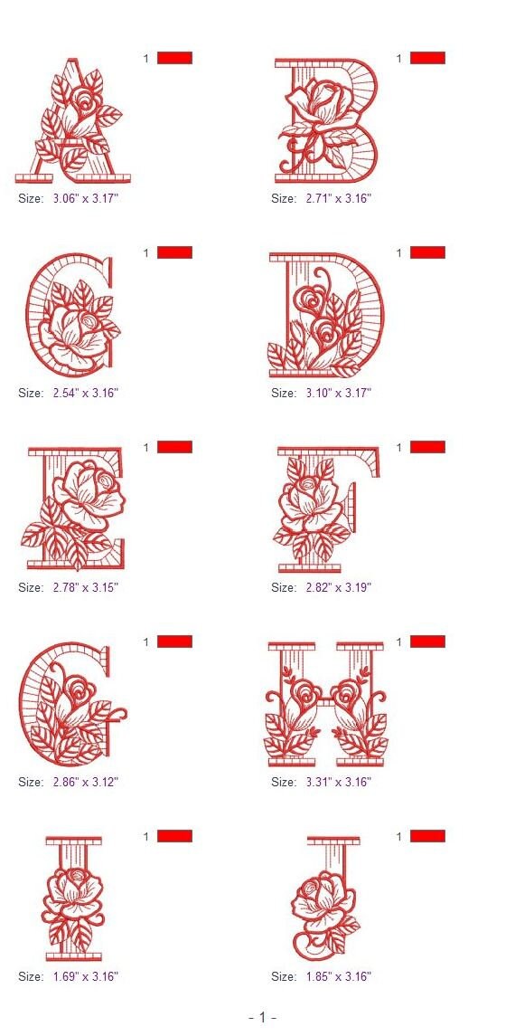 Redwork Rose Alphabet Upper Case Letters Machine Embroidery - Etsy