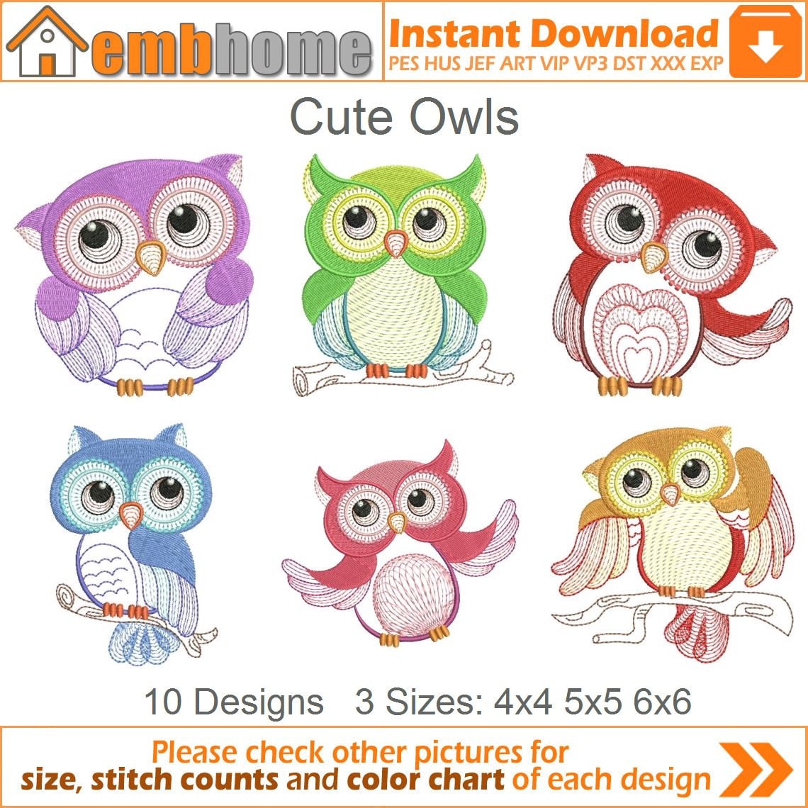 Cute Owls Bird Hoot Machine Embroidery Designs Pack Instant - Etsy