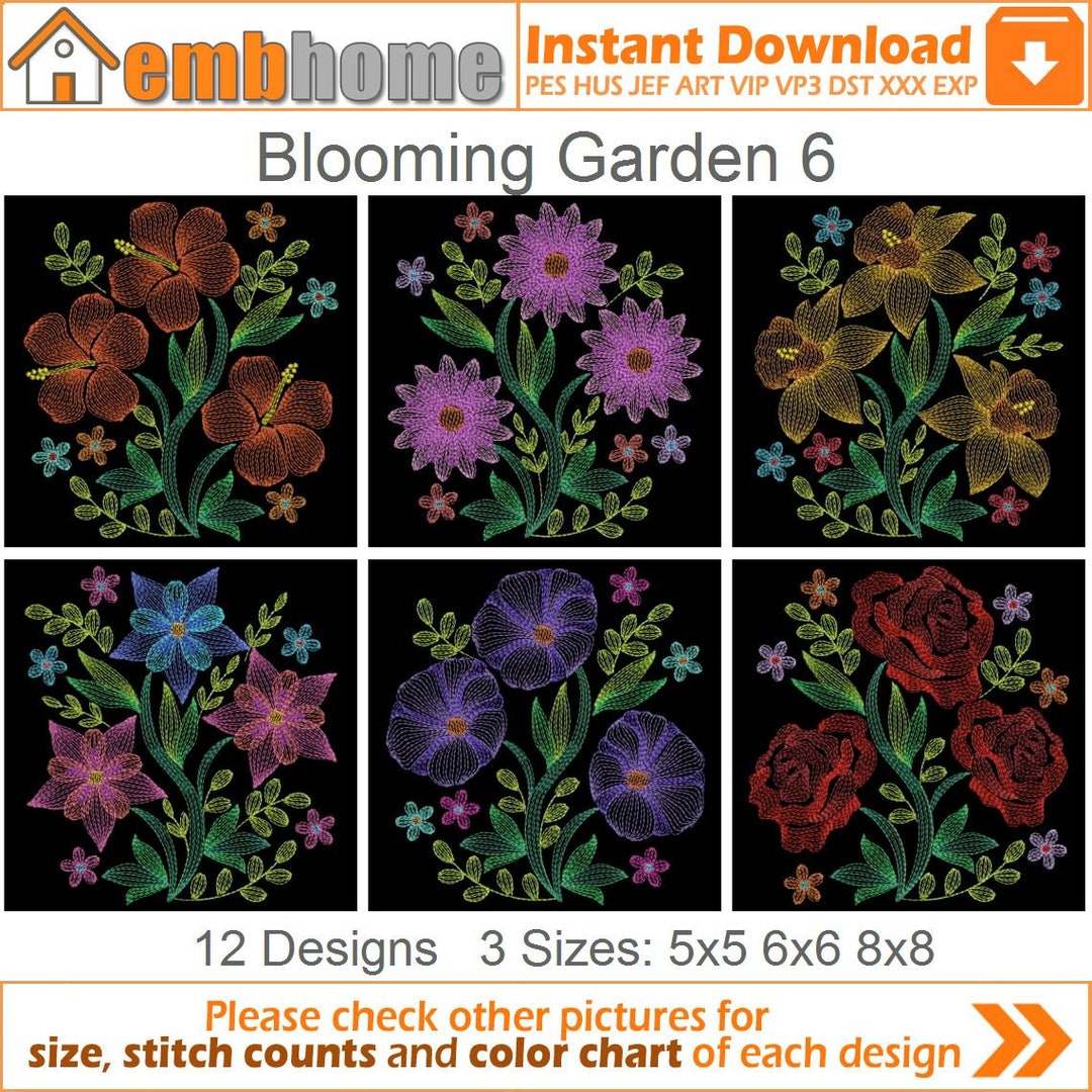 Blooming Garden Machine Embroidery Designs Pack Instant Download 5x5 ...