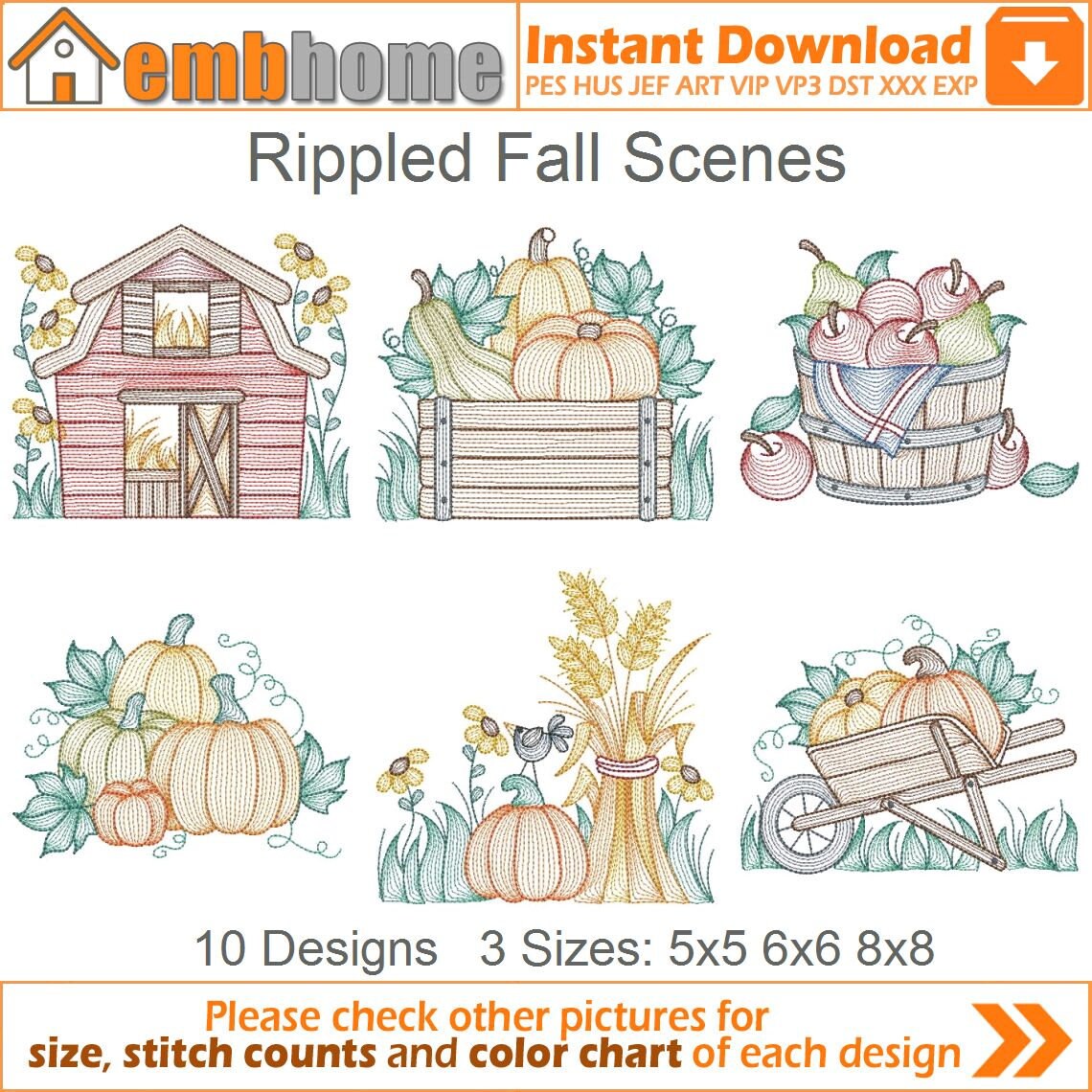 Rippled Fall Scenes Machine Embroidery Designs Pack Instant - Etsy