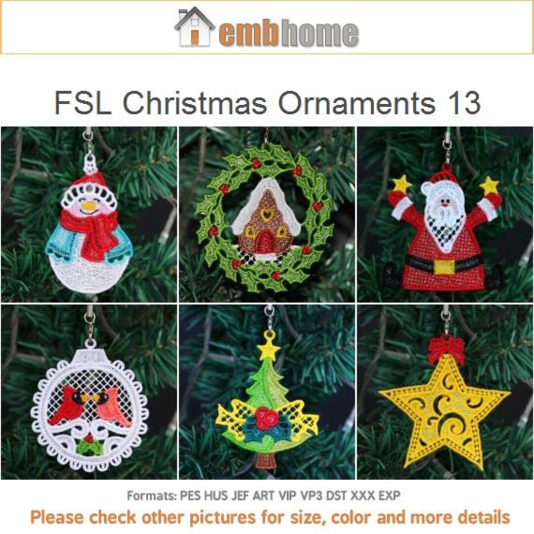FSL Christmas Ornaments Free Standing Lace Machine Embroidery Designs ...