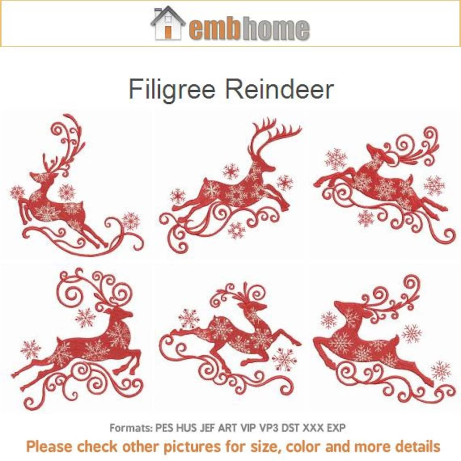 Filigree Reindeer Christmas Holiday Machine Embroidery Designs - Etsy