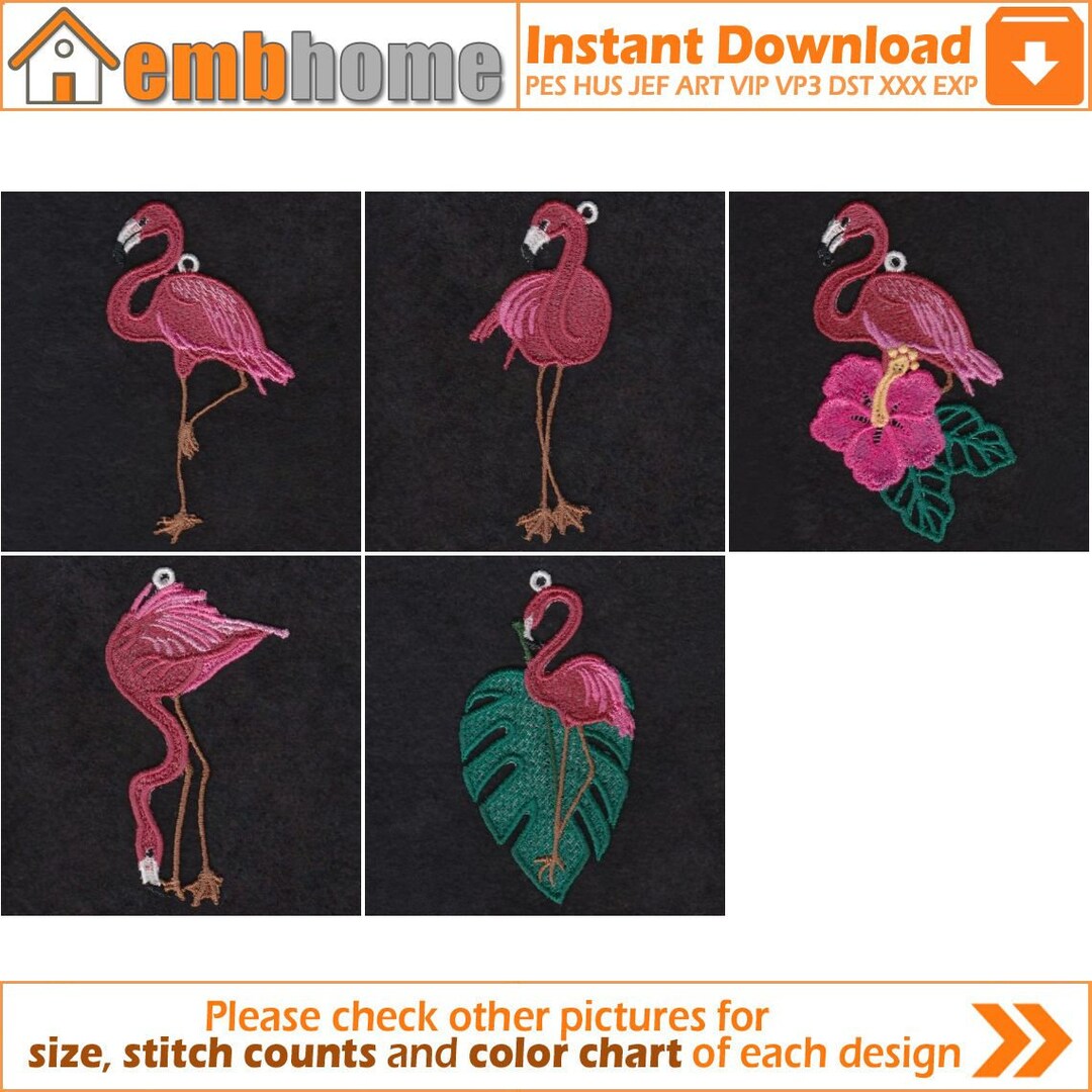 FSL Flamingos Free Standing Lace Machine Embroidery Designs Instant Download 4x4 Hoop 5 Designs ...