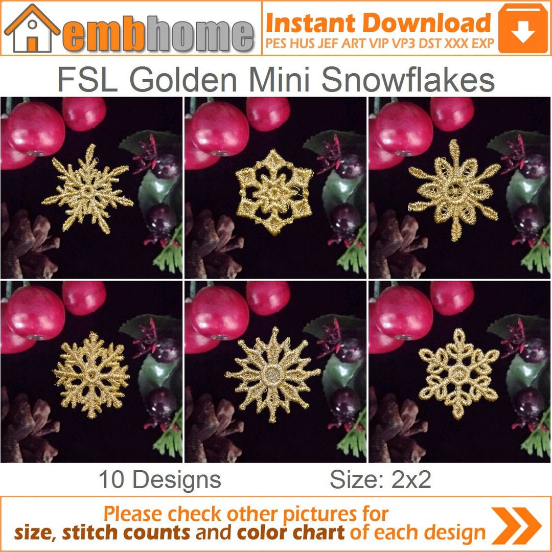 FSL Golden Mini Snowflakes Machine Embroidery Designs Instant Download ...