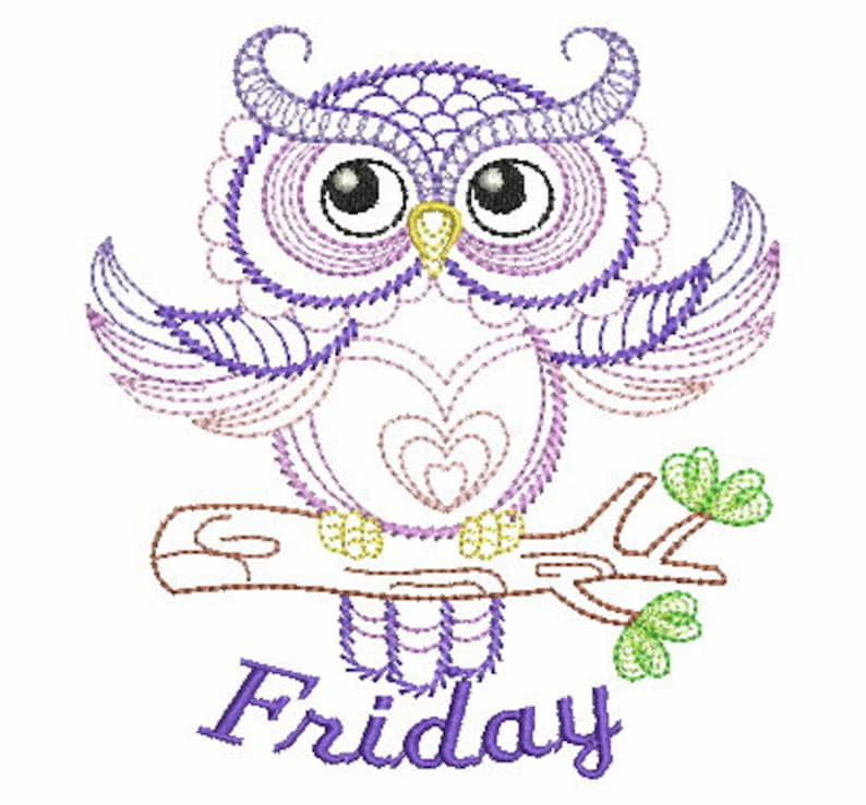 Days of the Week Owls Machine Embroidery Designs Pack Instant - Etsy