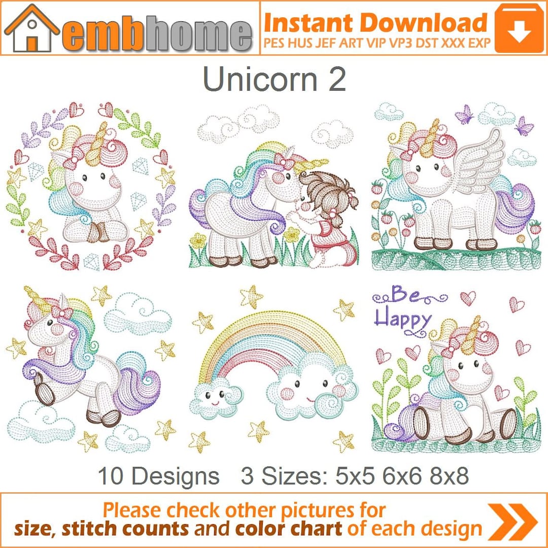 Unicorn Machine Embroidery Designs Pack Instant Download 5x5 6x6 8x8 ...