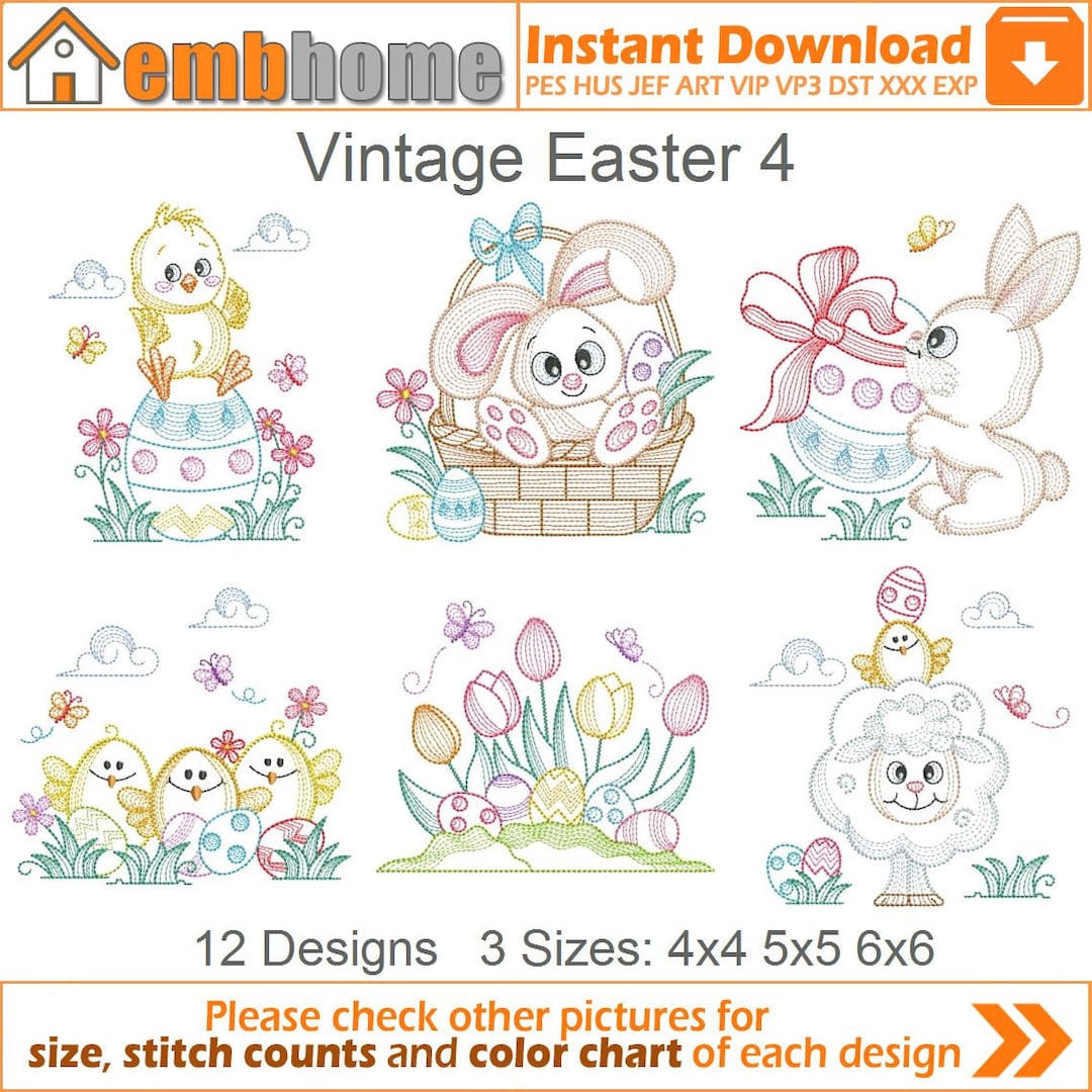 Vintage Easter Machine Embroidery Designs Pack Instant Download 4x4 5x5 ...