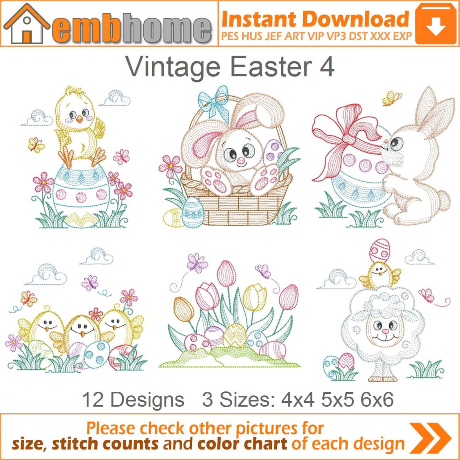 Vintage Easter Machine Embroidery Designs Pack Instant - Etsy