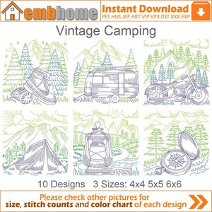 Vintage Camping Machine Embroidery Designs Pack Instant Download 4x4 ...
