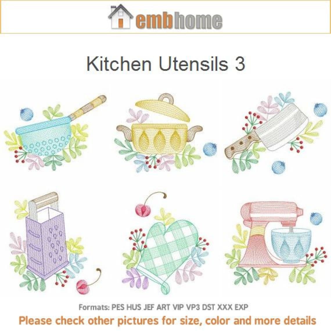 Kitchen Utensils Machine Embroidery Designs Pack Instant - Etsy