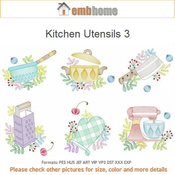 Kitchen Utensils Machine Embroidery Designs Pack Instant - Etsy
