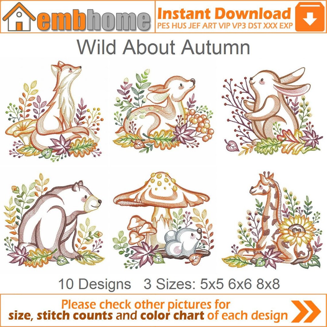 Wild About Autumn Machine Embroidery Designs Pack Instant Download 5x5 ...
