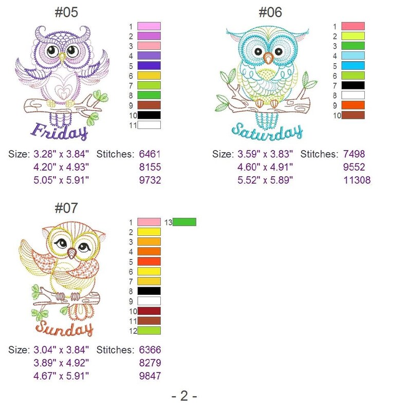 Days of the Week Owls Machine Embroidery Designs Pack Instant - Etsy