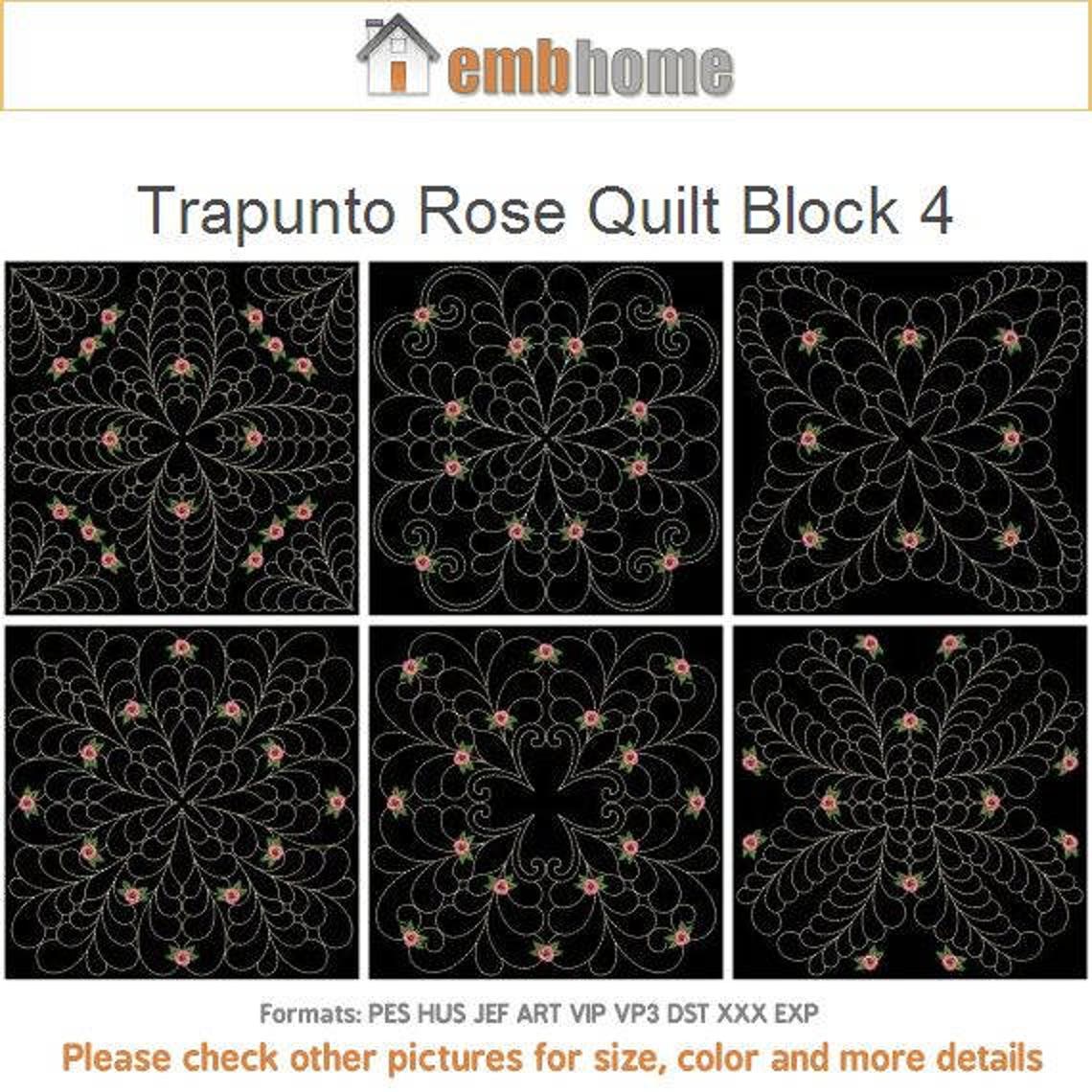 Trapunto Rose Quilt Block Machine Embroidery Designs Pack | Etsy