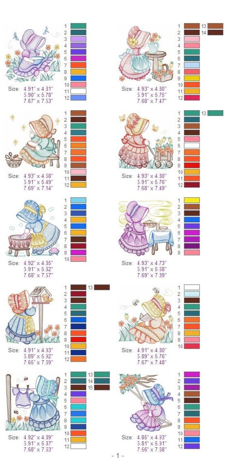 Rippled Sunbonnet Sue Machine Embroidery Designs Pack Instant - Etsy