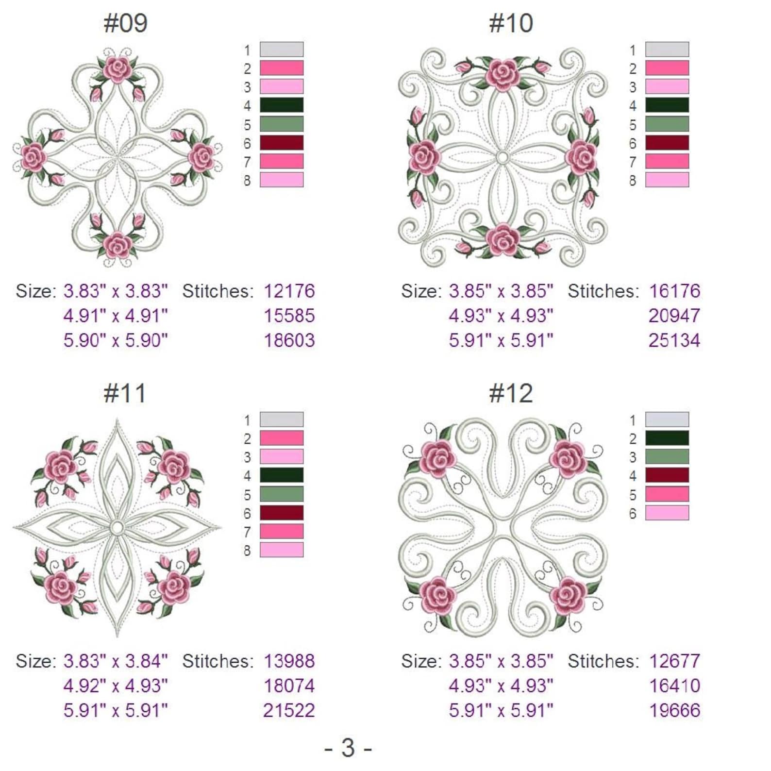 Pearl Roses Quilt Flowers Block Machine Embroidery Designs Instant ...