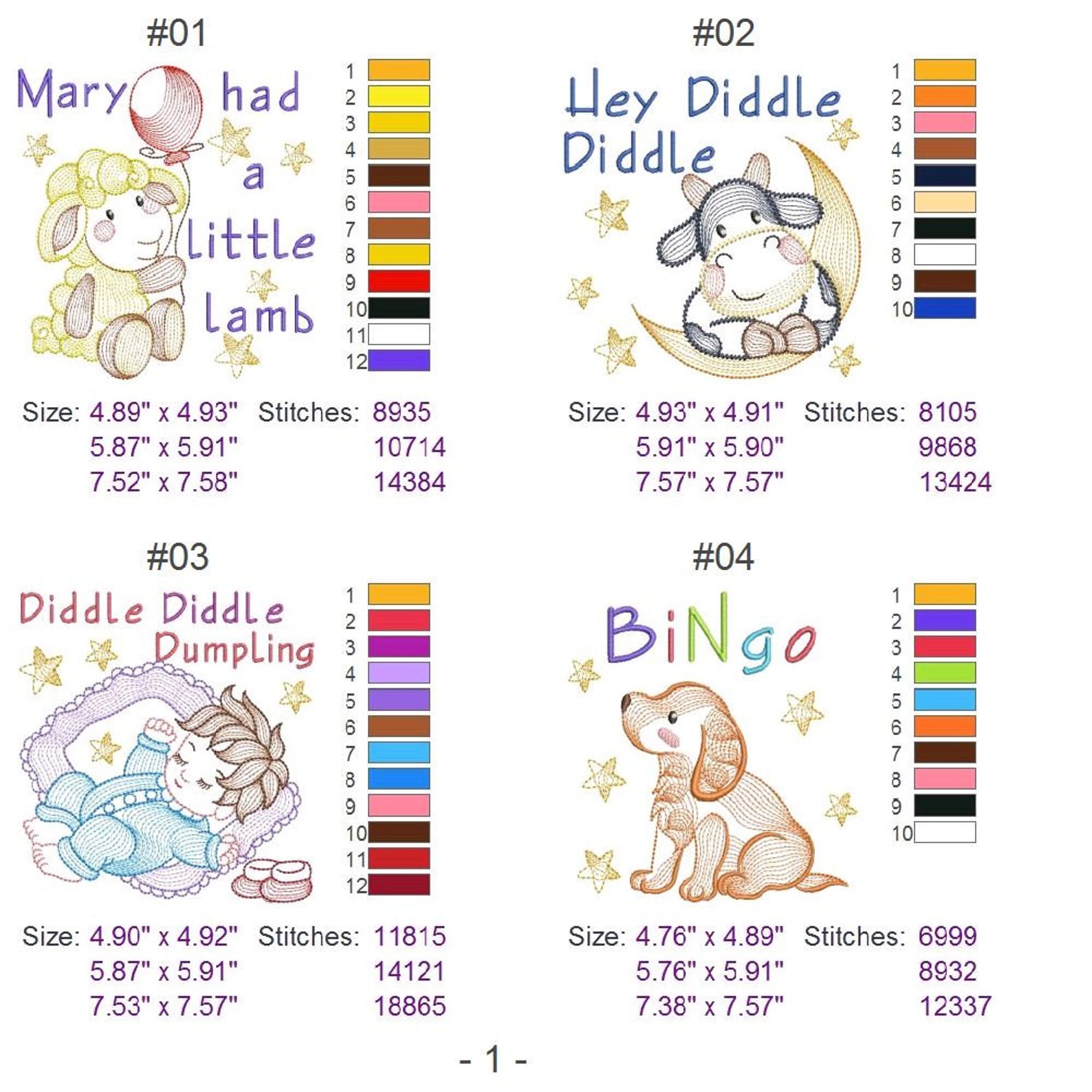Nursery Rhymes Machine Embroidery Designs Pack Instant Download 5x5 6x6 ...