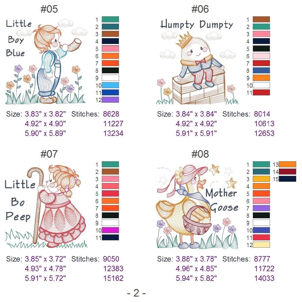 Nursery Rhymes Machine Embroidery Designs Pack Instant Download 4x4 5x5 ...