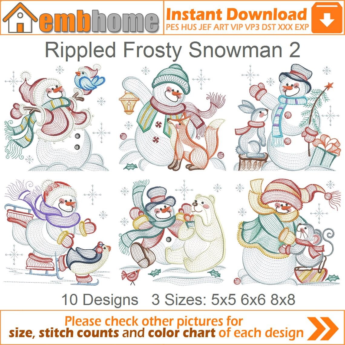 Rippled Frosty Snowman Machine Embroidery Designs Pack Instant Download ...