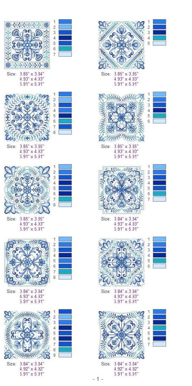 Delft Blue Quilt Block Machine Embroidery Designs Instant - Etsy