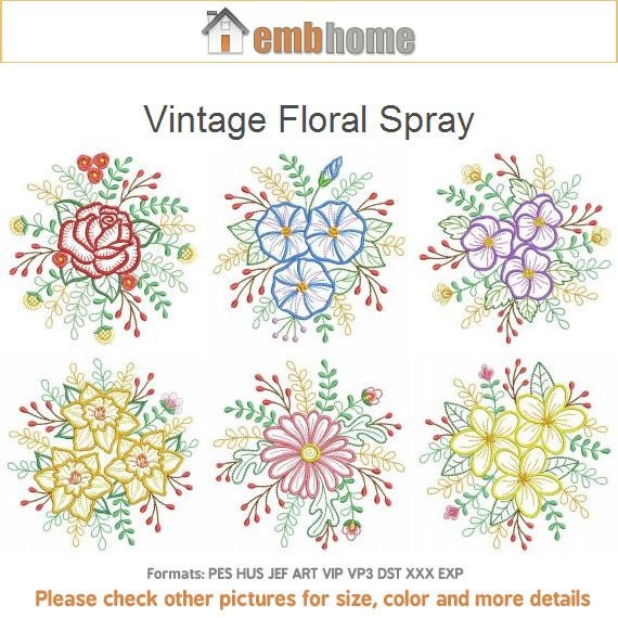 Vintage Floral Spray Machine Embroidery Designs Pack Instant | Etsy