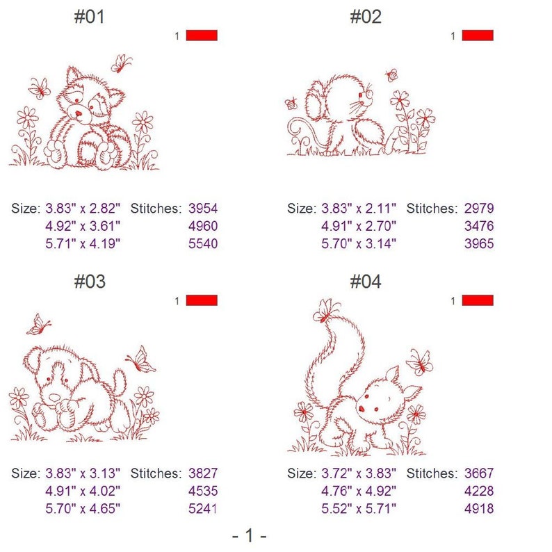 Redwork Baby Animals Machine Embroidery Designs Pack Instant Download ...