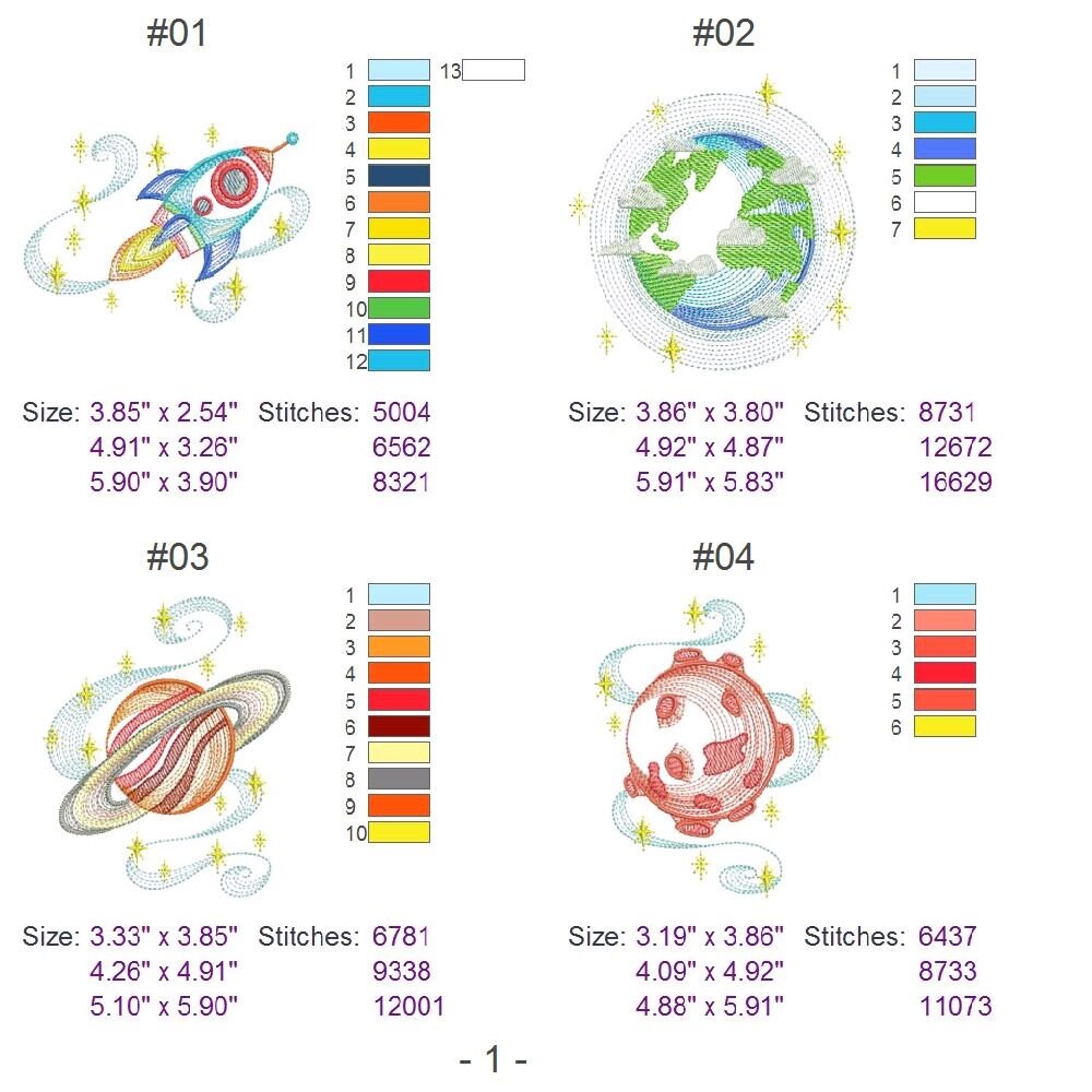 Spaced Out Machine Embroidery Designs Pack Instant Download - Etsy
