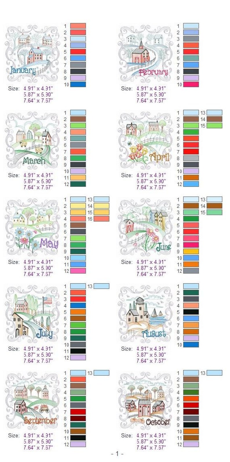 Months of the Year Blocks Machine Embroidery Designs Instant - Etsy