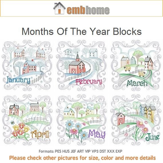 Months of the Year Blocks Machine Embroidery Designs Instant - Etsy