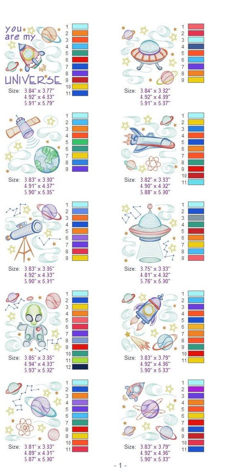 Spaced Out Machine Embroidery Designs Instant Download 4x4 5x5 - Etsy