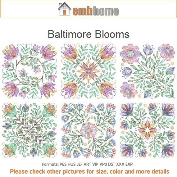 Baltimore Blooms Machine Embroidery Designs Pack Instant - Etsy