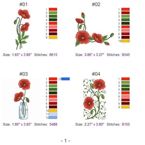 Poppies Machine Embroidery Designs Pack Instant Download 4x4 Hoop 10 ...