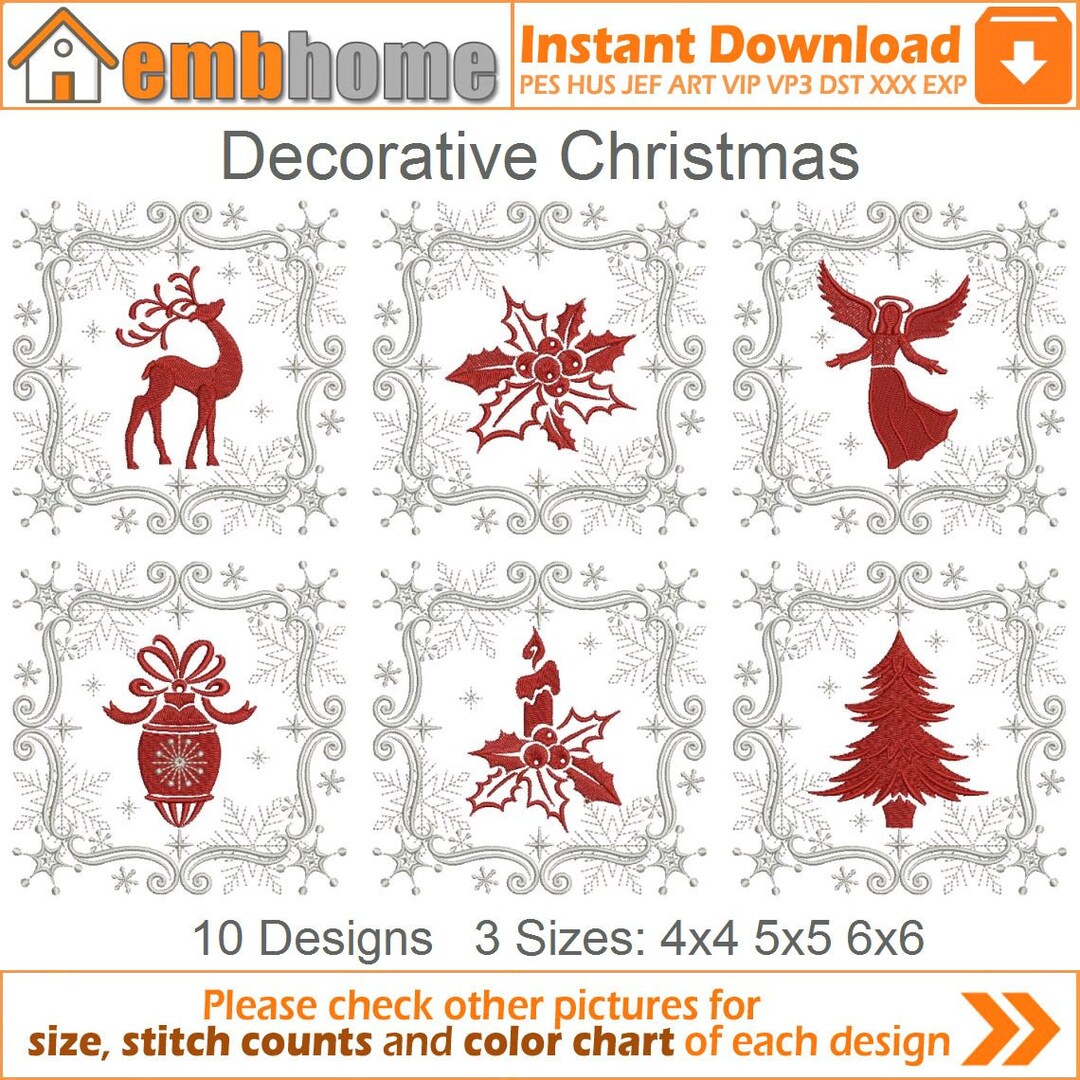 Decorative Christmas Machine Embroidery Designs Pack Instant Download ...