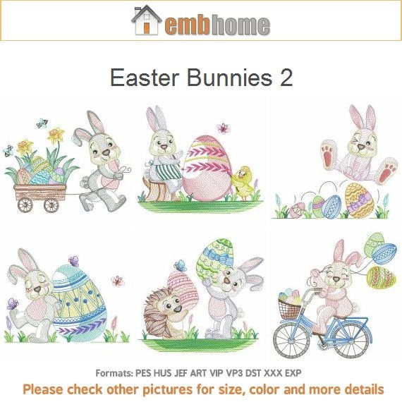 Easter Bunnies Machine Embroidery Designs Pack Instant | Etsy