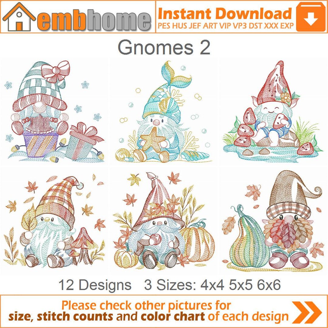 Gnomes Machine Embroidery Designs Pack Instant Download 4x4 5x5 6x6 ...