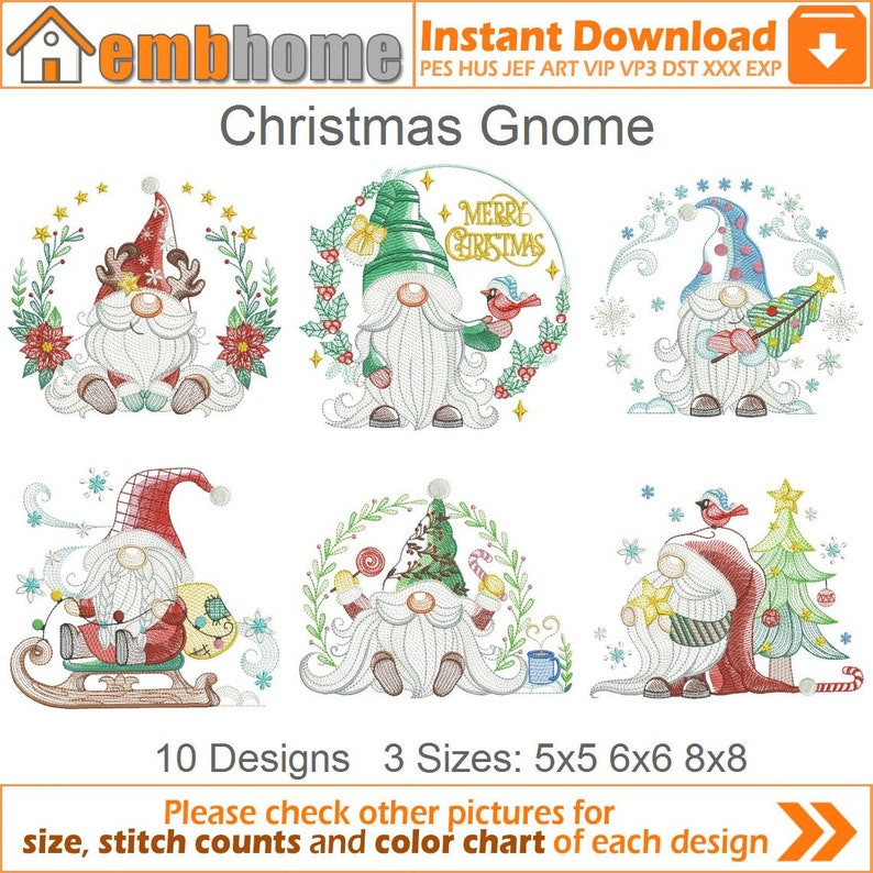 Christmas Gnome Machine Embroidery Designs Instant Download 5x5 6x6 8x8 ...