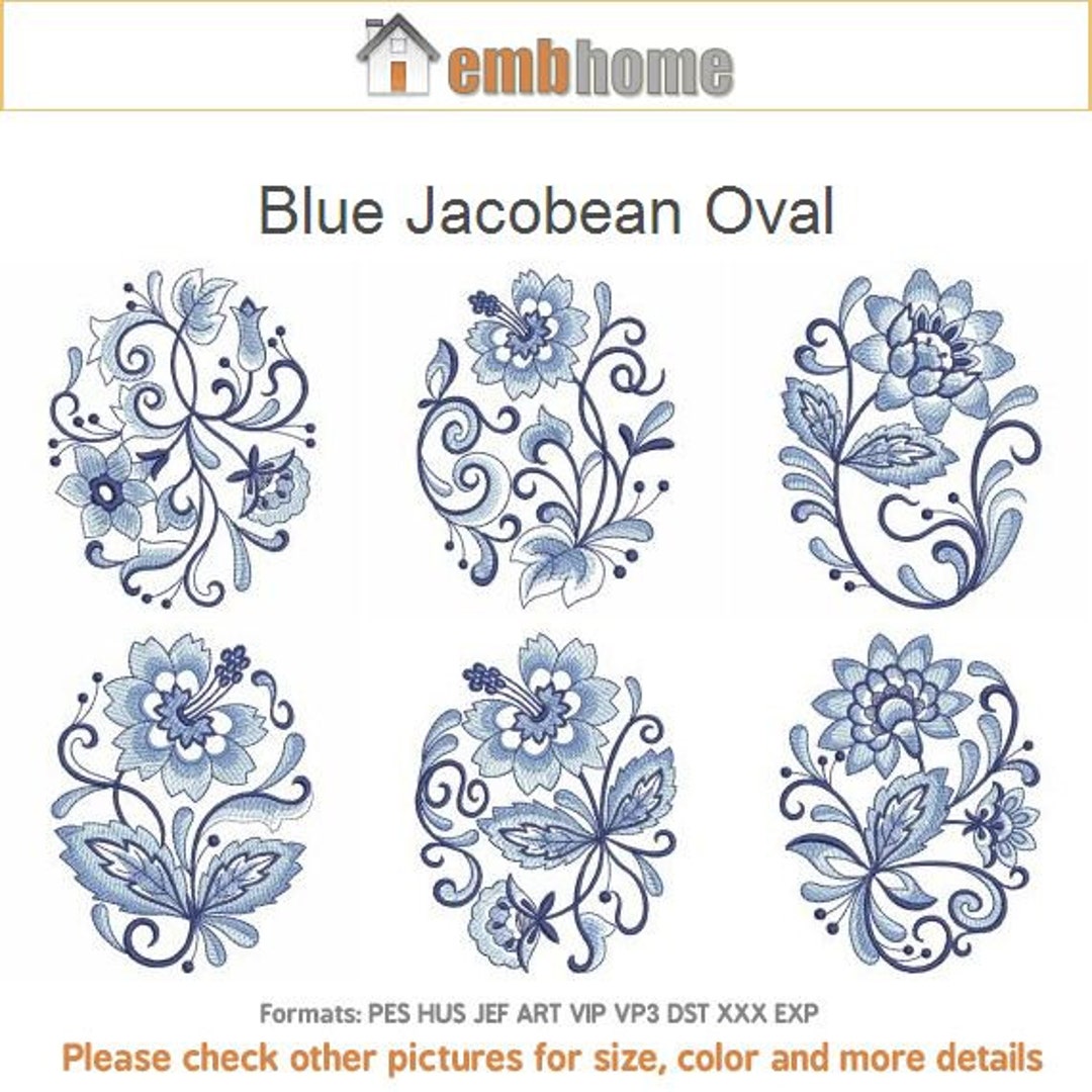 Delft Blue Oval Floral Flowers Bloom Machine Embroidery Designs Pack ...