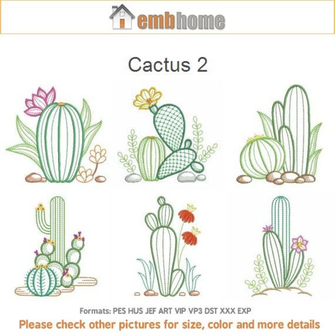 Cactus Machine Embroidery Designs Pack Instant Download 4x4 Hoop 10 ...
