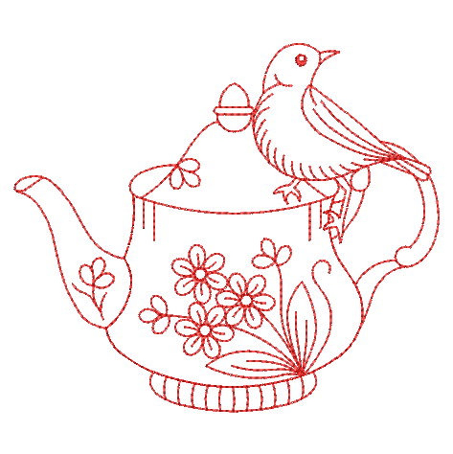 Redwork Tea Time Machine Embroidery Designs Instant Download 4x4 5x5 ...