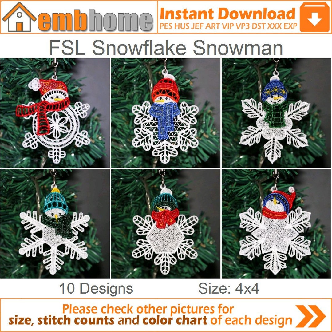 FSL Snowflake Snowman Free Standing Lace Machine Embroidery Designs ...