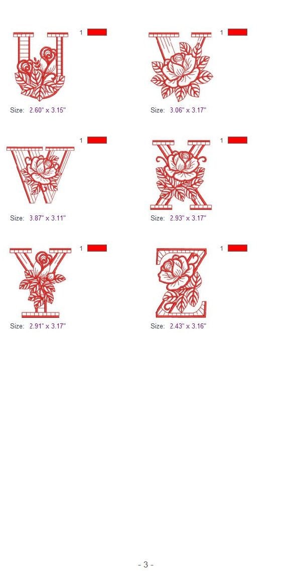 Redwork Rose Alphabet Upper Case Letters Machine Embroidery - Etsy