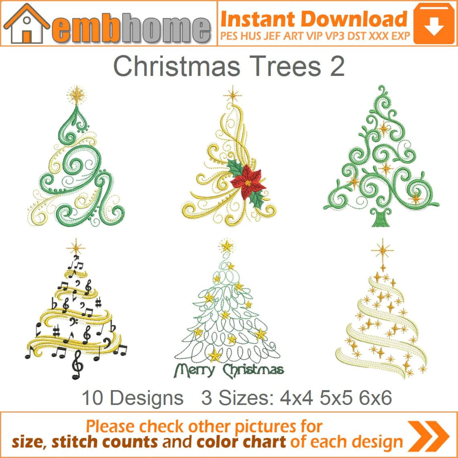 Christmas Trees Machine Embroidery Designs Instant Download 4x4 5x5 6x6 ...