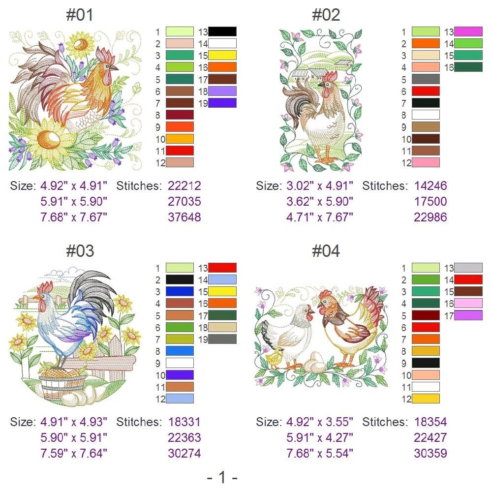 Chickens Machine Embroidery Designs Pack Instant Download 5x5 6x6 8x8 ...