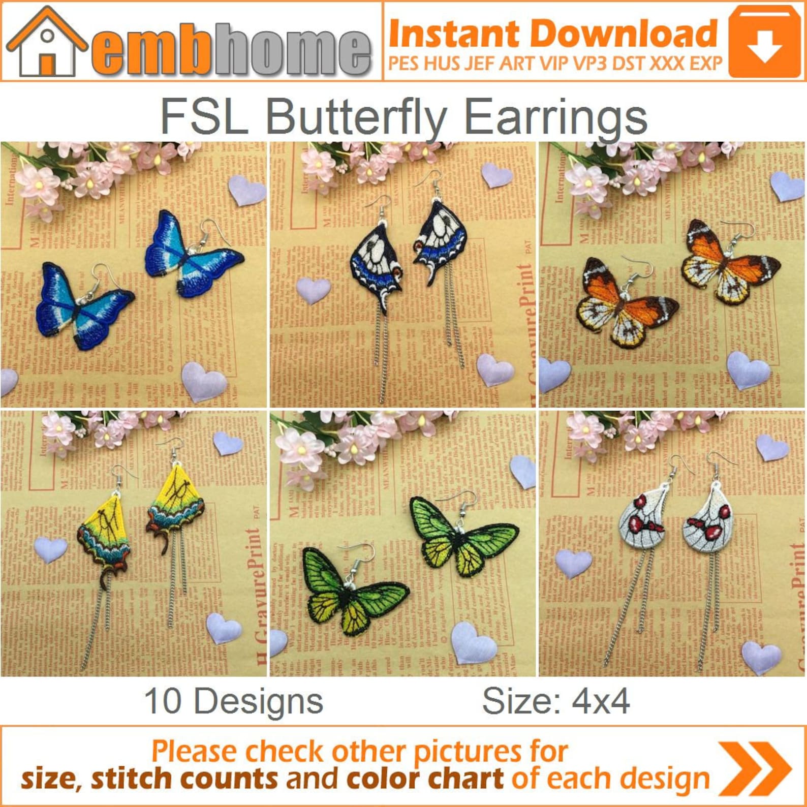 FSL Butterfly Earrings Free Standing Lace Machine Embroidery - Etsy