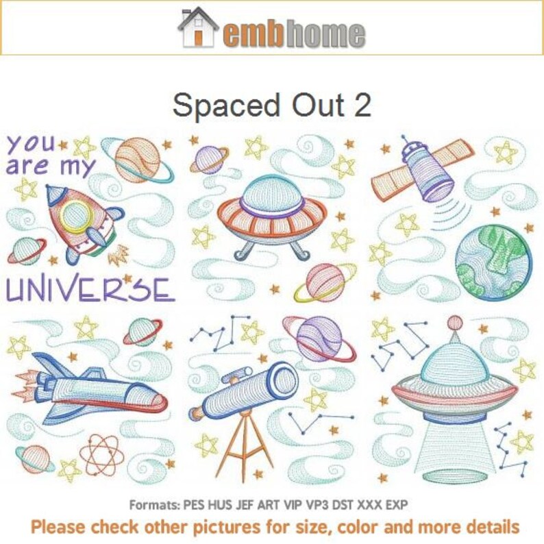 Spaced Out Machine Embroidery Designs Instant Download 4x4 5x5 - Etsy