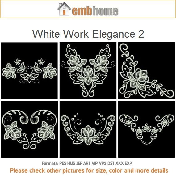 White Work Elegance Machine Embroidery Designs Instant | Etsy