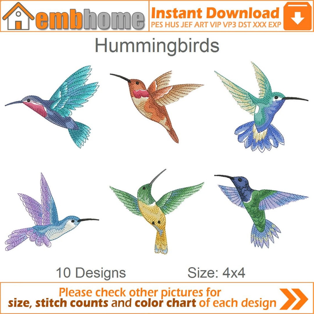 Hummingbirds Machine Embroidery Designs Instant Download 4x4 Hoop 10 ...
